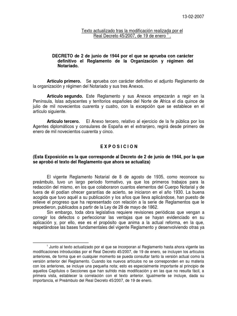 Reglamento Notarial Actualizado Con Notas | PDF | Regulación | Gobierno