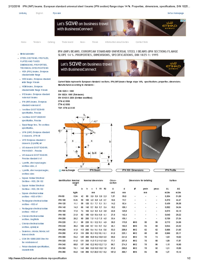 IPN (INP) Beams. European Standard Universal Steel I Beams (IPN Section ...