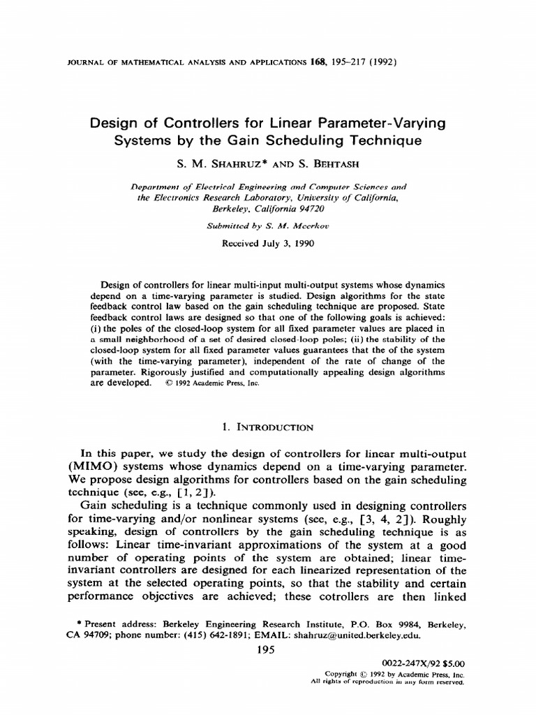 Gain Scheduelling | PDF | Matrix (Mathematics) | Control Theory
