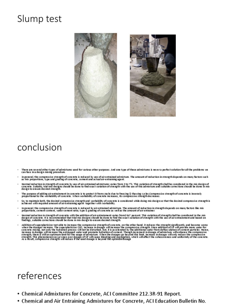 Slump test conclusions and effects of admixtures on concrete strength ...
