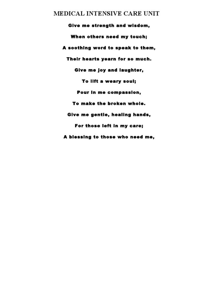 Medical Intensive Care Unit Poem | PDF | Self-Improvement