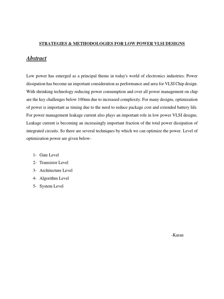 Strategies For Low Power Consumption in Vlsi | PDF