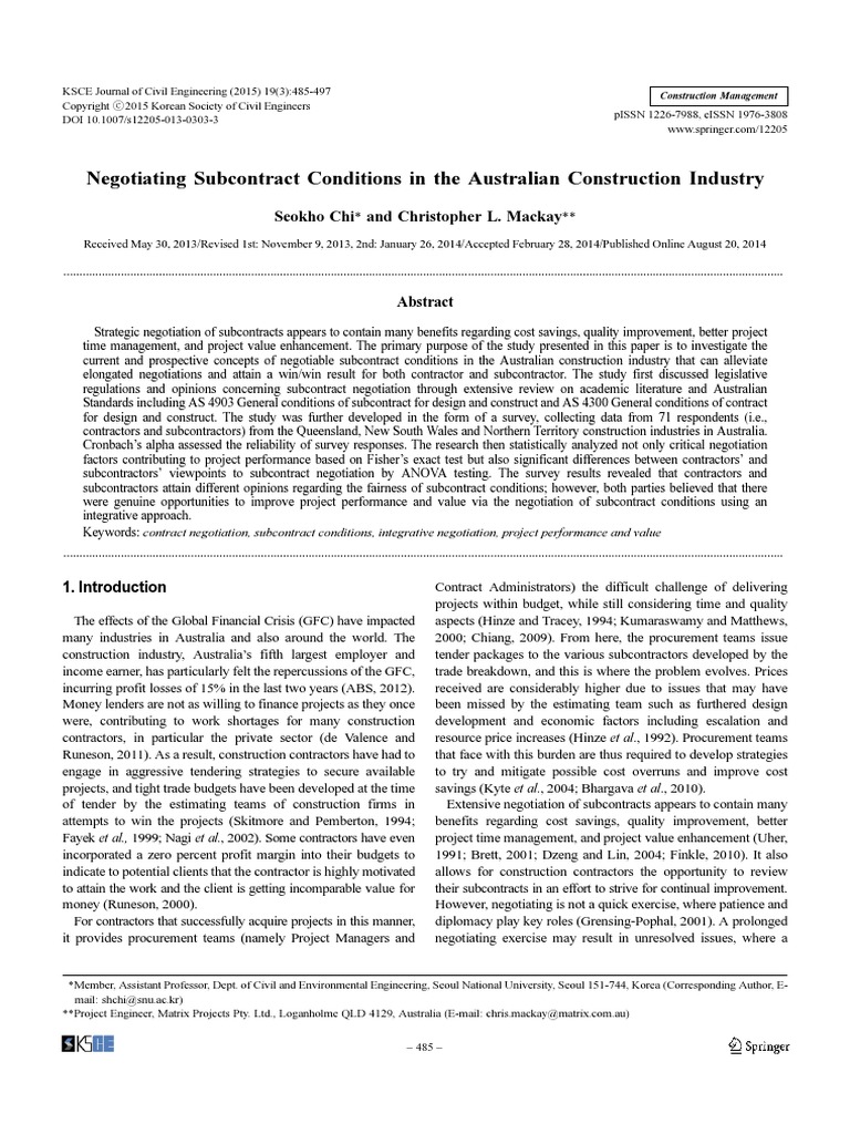 (2015) Negotiating Subcontract Conditions in The Australian ...