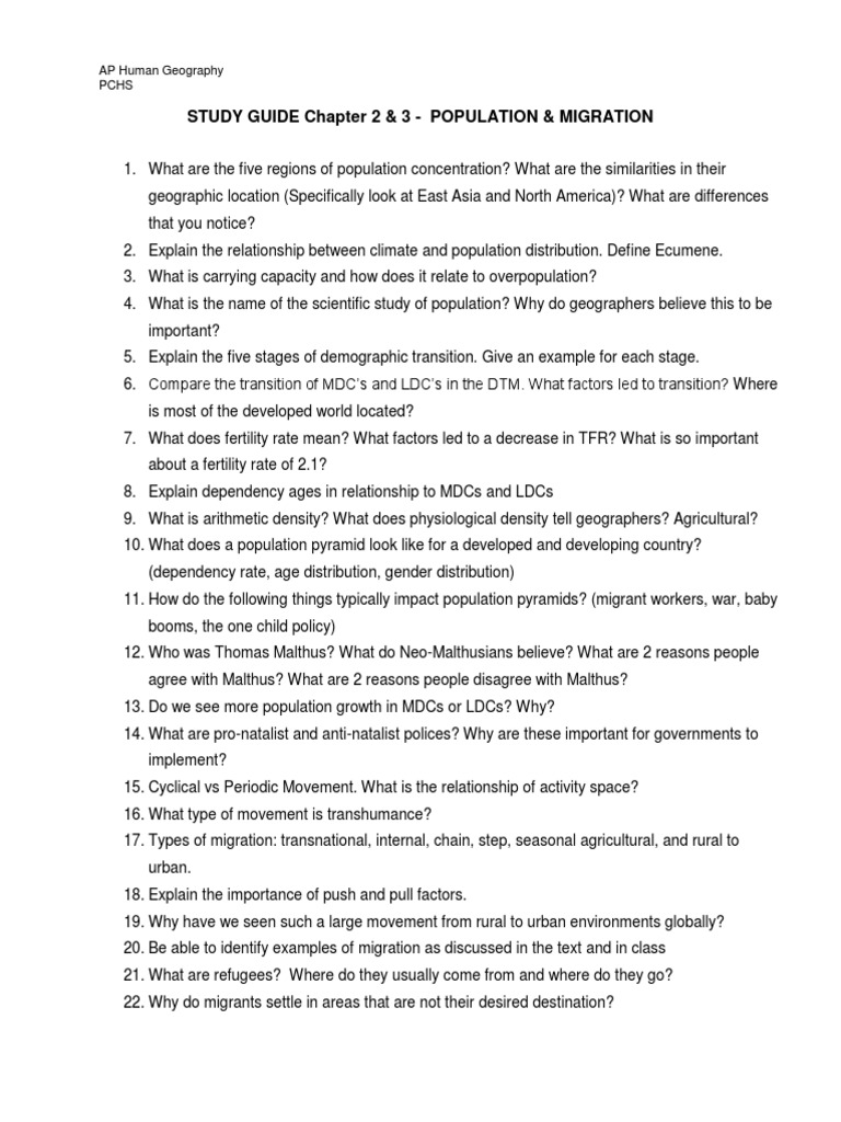 Study Guide Unit 2 | PDF | Human Migration | Total Fertility Rate