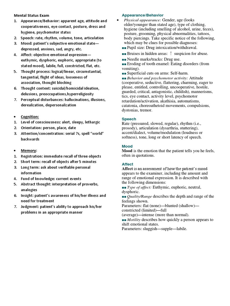 Mental Status Exam | PDF | Mental Health | Clinical Medicine