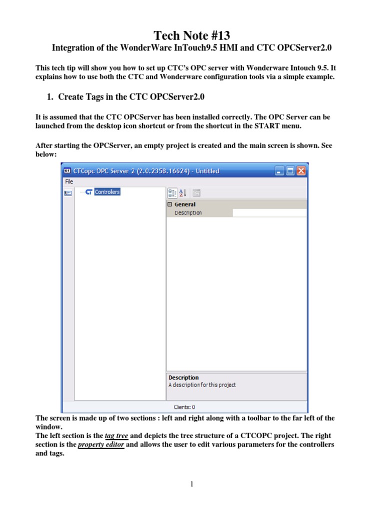 Tech Note #13: Integration of The Wonderware Intouch9.5 Hmi and CTC Opcserver2.0 | PDF | Data ...