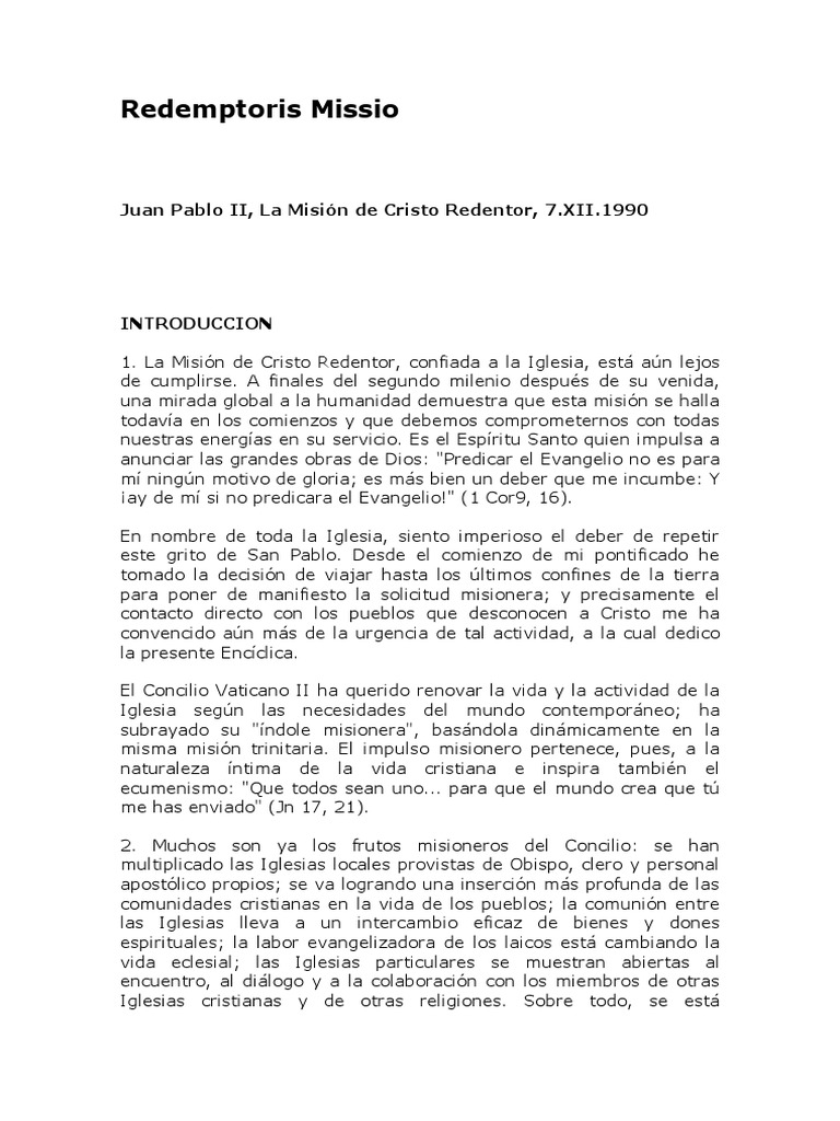 Redemptoris Missio | PDF | Cristo (título) | Dios en el cristianismo