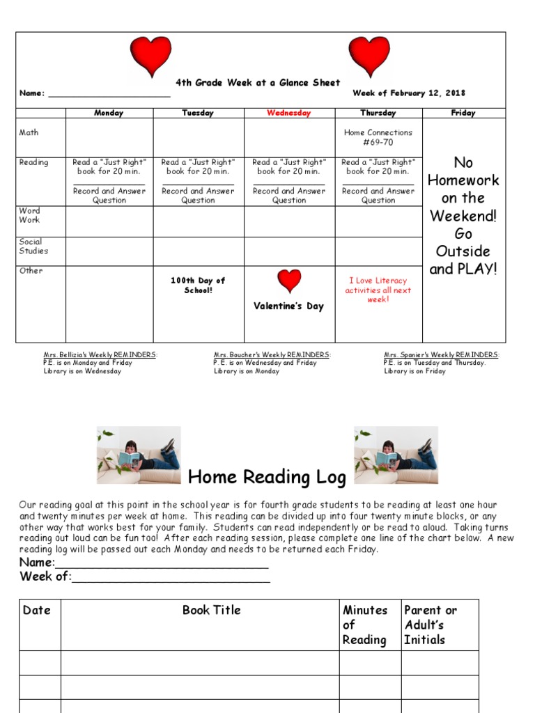 4th Grade Weekly Activity Planner | PDF | Learning | Cognition