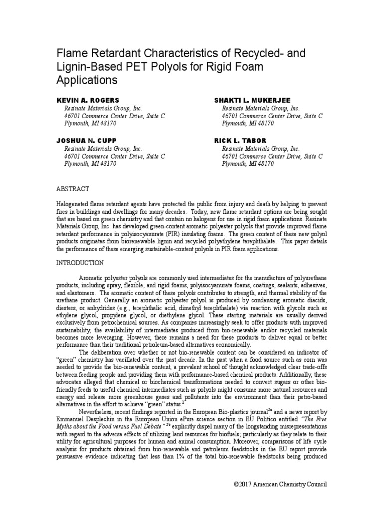 Flame Retardant Characteristics of Recycled - and Lignin-Based PET ...