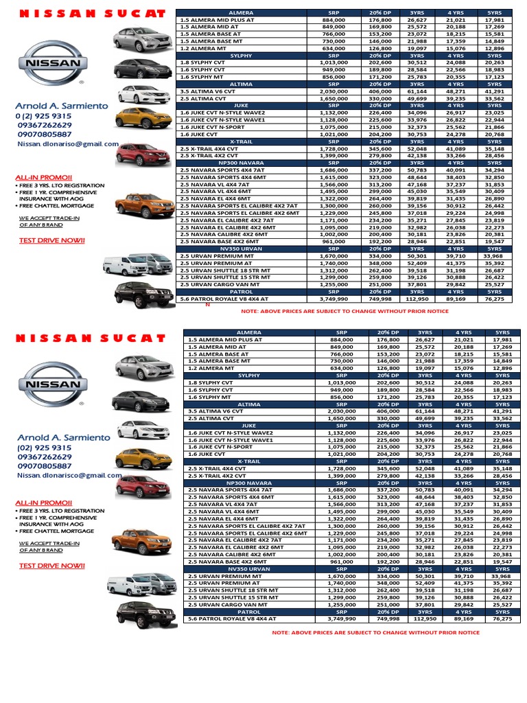 Nissan Price | PDF | Transportation Engineering | Motor Vehicle ...