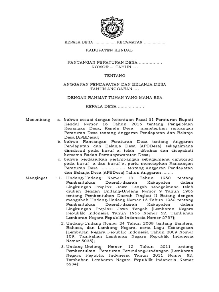 Contoh Perdes APB Desa | PDF | Griya & Taman