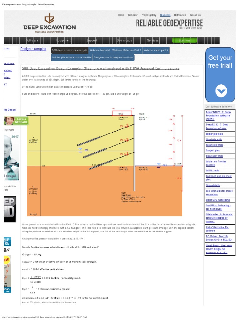 50ft Deep Excavation Design Example - Deep Excavation | PDF | Deep ...