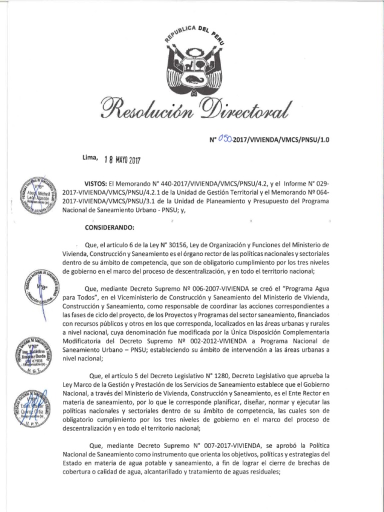 R. D. 050-2017-Vivienda-Vmcs-Pnsu-Pnsu-1.0 PDF | PDF