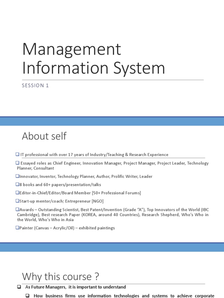 Session 1 MIS | PDF | Information System | Business Model