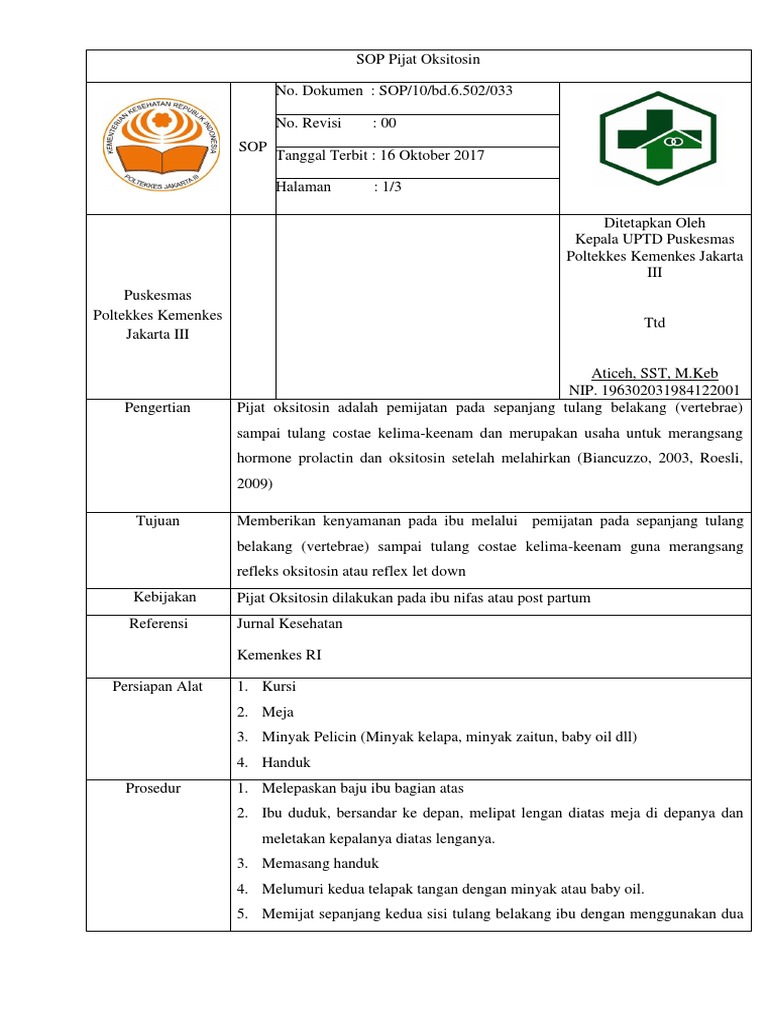 SOP Pijat Oksitosin Fix | PDF | Pengembangan Diri | Sains & Matematika