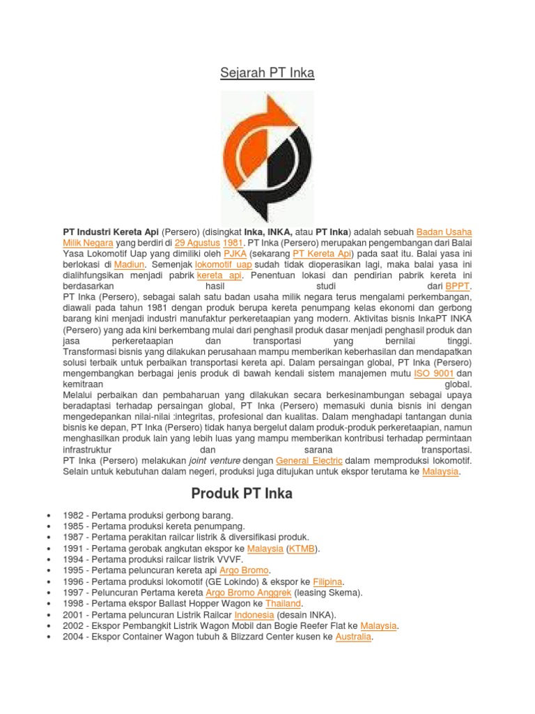Sejarah PT Inka | PDF