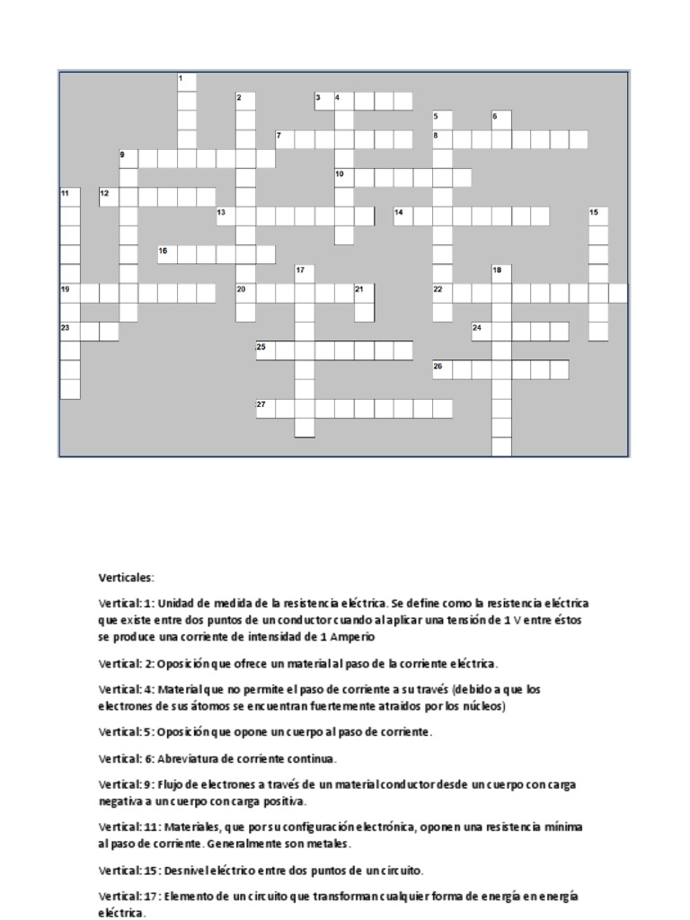Crucigrama eléctrico | Corriente eléctrica | voltaje
