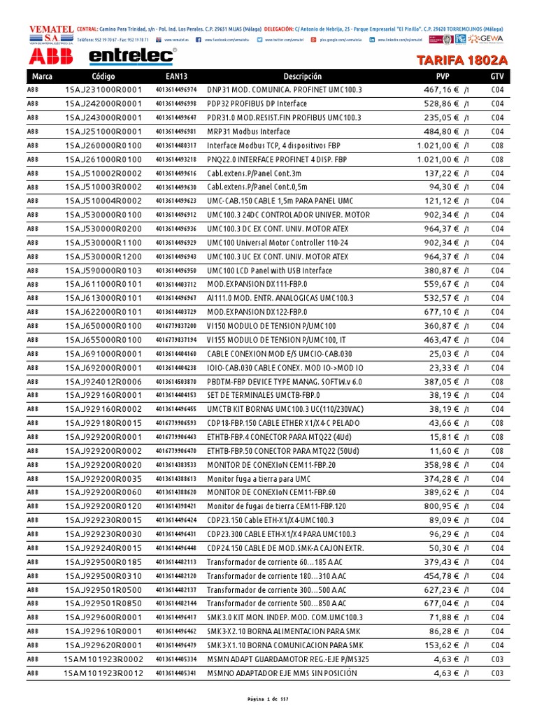 Abb Entrelec Tarifa 1802a Ver 201802121544 | PDF | Electrónica | Ingeniería