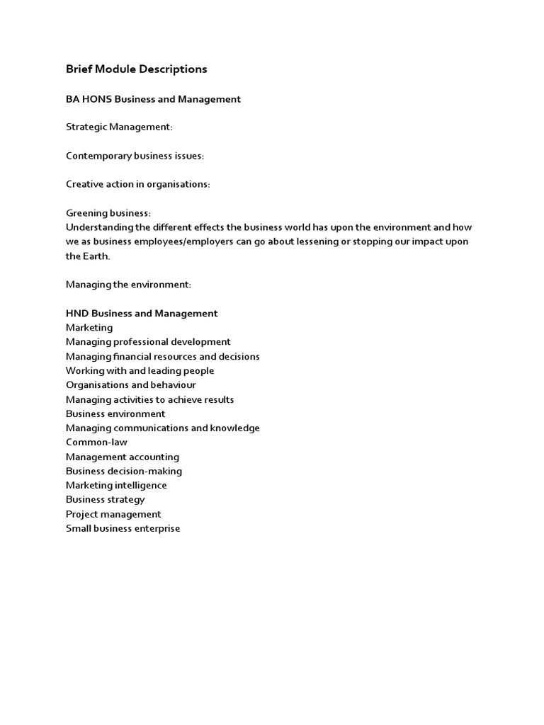 Brief Module Descriptions | PDF | Career & Growth | Business