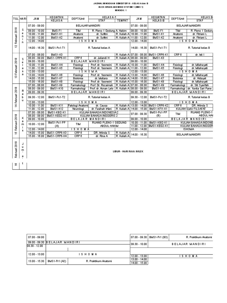 Jadwal Bms 2018 | PDF