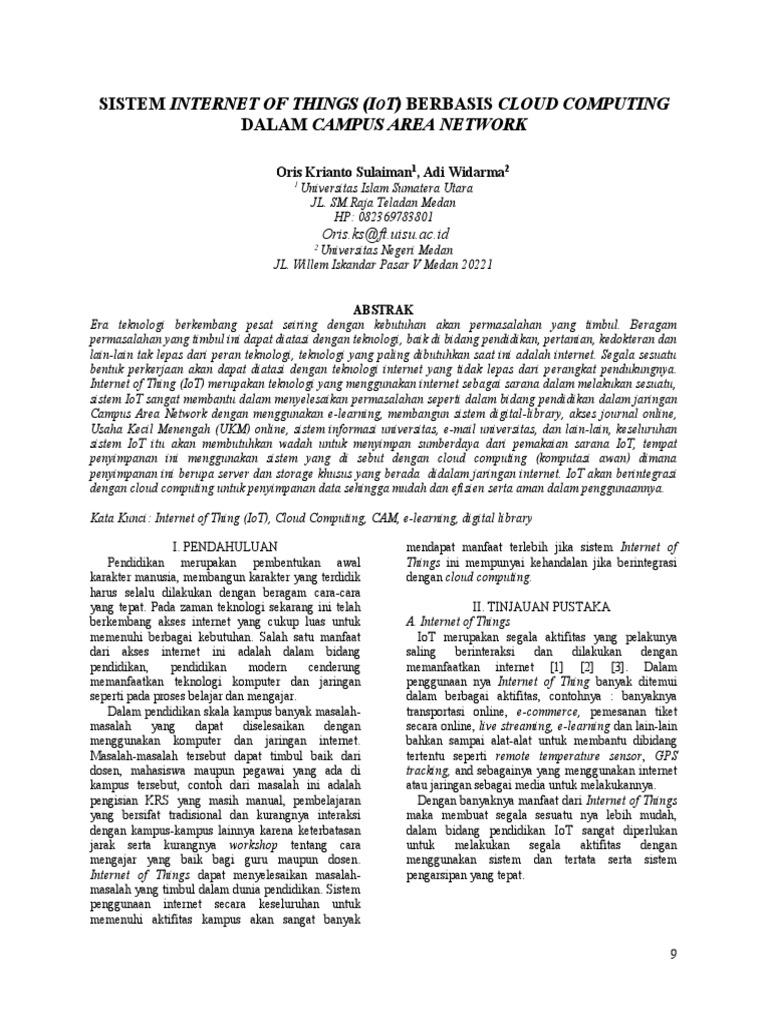 Sistem Internet of Things (Iot) Berbasis Cloud Computing Dalam Campus ...