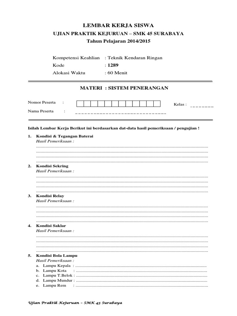 Jobsheet Sistem Kelistrikan Body | PDF