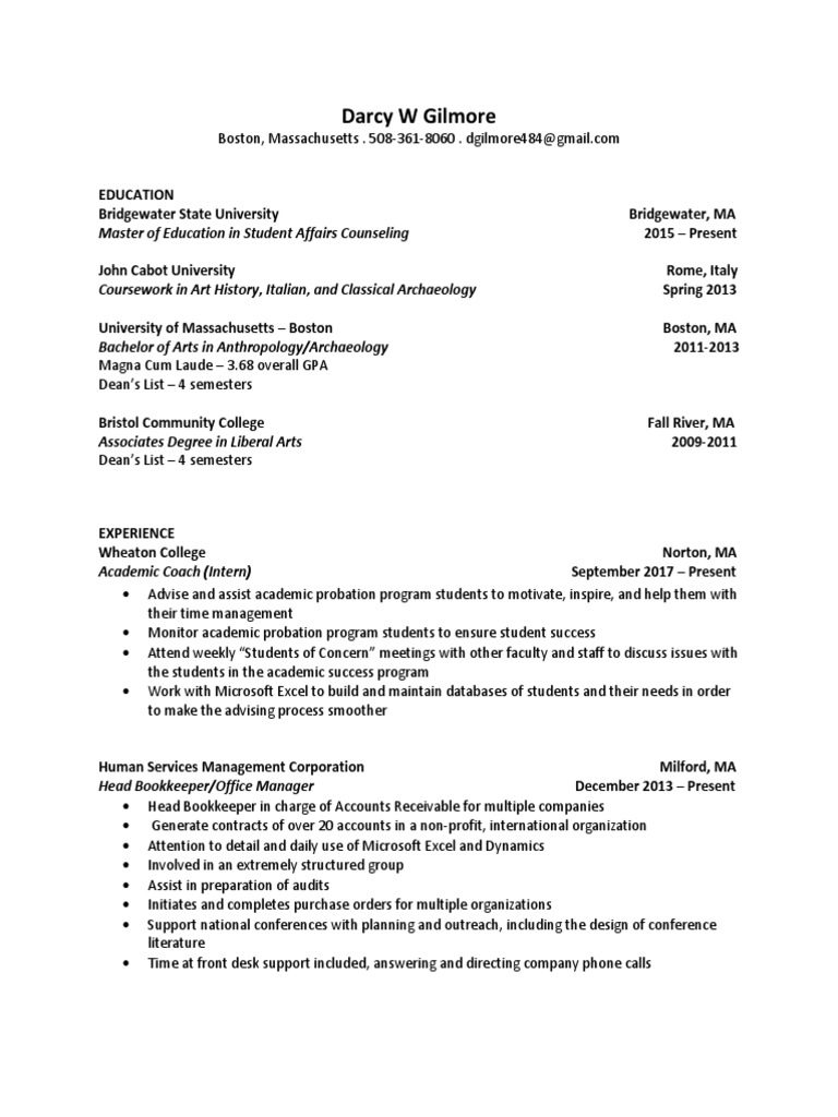 Darcy Gilmore Resume 2018 | PDF | Massachusetts | Archaeology