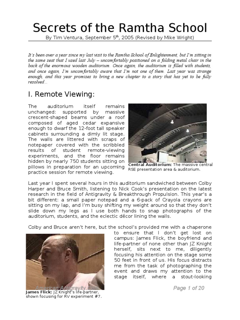 A Remote Viewer's Return: An Inside Look at a Day at the Ramtha School ...