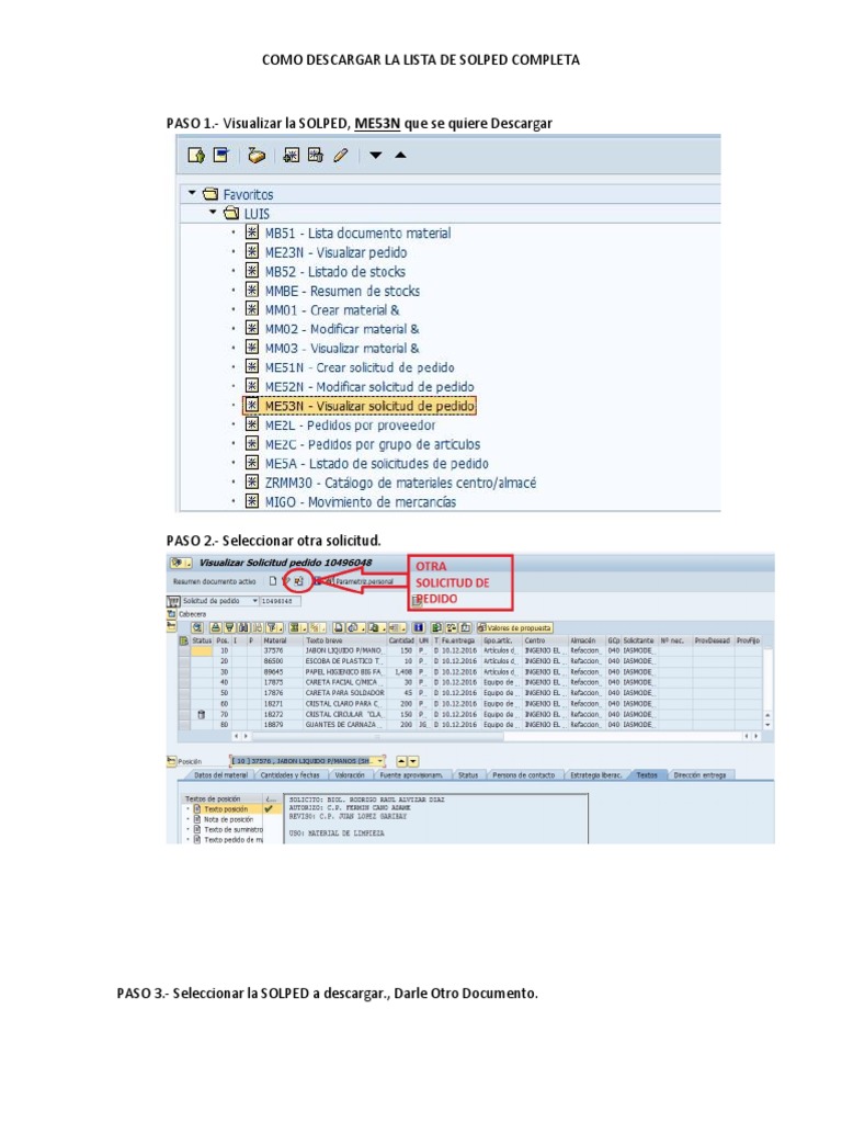 Como Descargar La Lista de Solped Completa | PDF