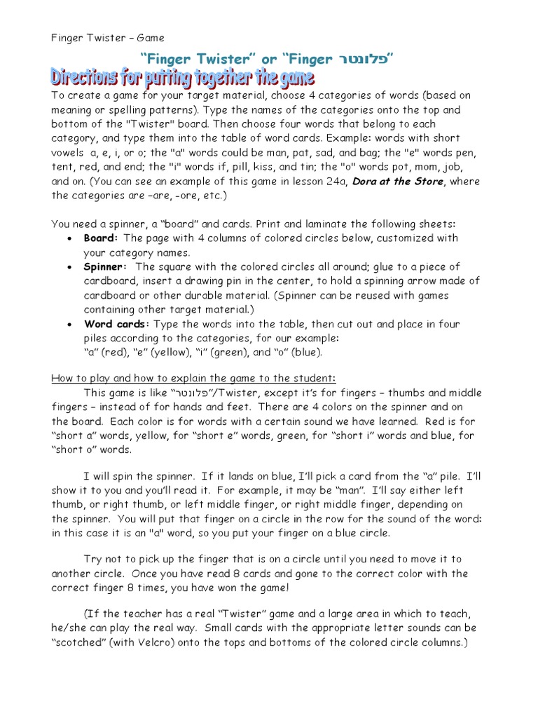 Finger Twister Game Template | PDF | Finger | Yellow