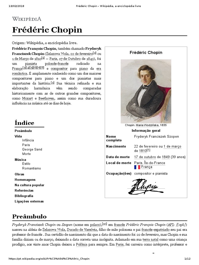Historia Frederic Chopin | PDF | Frédéric Chopin | Música clássica