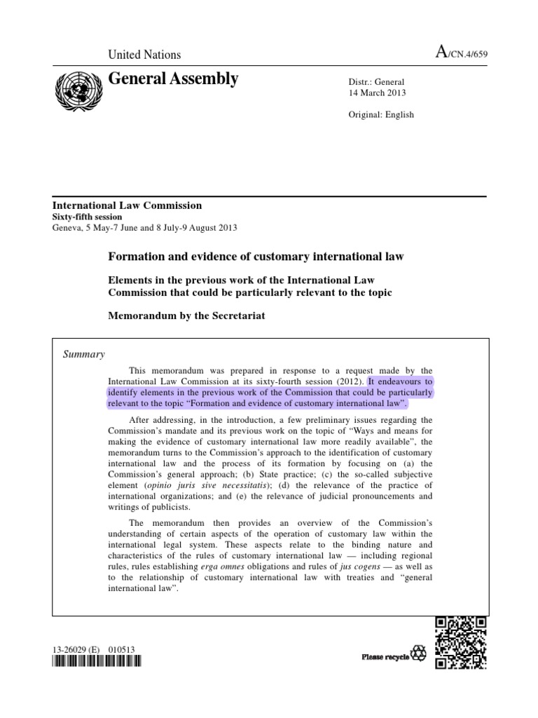 ILC - Identification of Customary International Law | PDF | Public ...