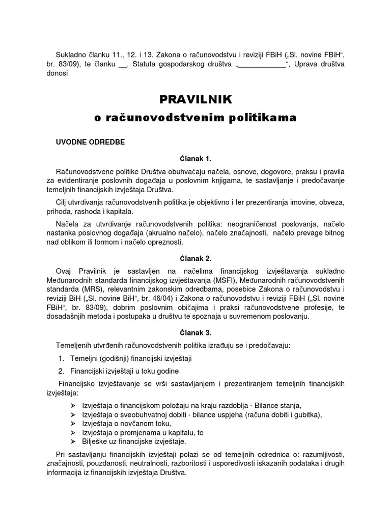 Pravilnik o Racunovodstvenim Politikama PDF | PDF