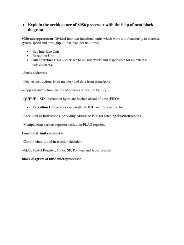 Explain The Architecture of 8086 Processor With The Help of Neat Block Diagram | PDF | Assembly ...