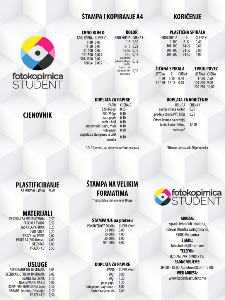 Cjenovnik Fotokopirnica Student | PDF
