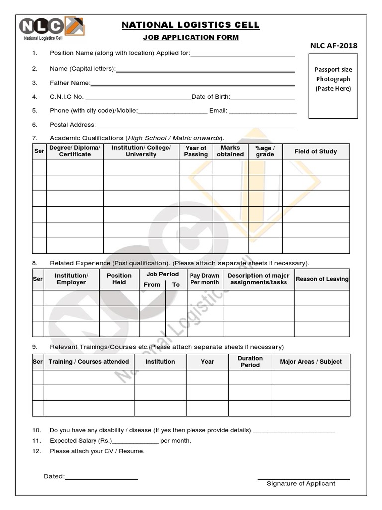Application Form NLC AF-2018 | Educational Stages | Free 30-day Trial ...