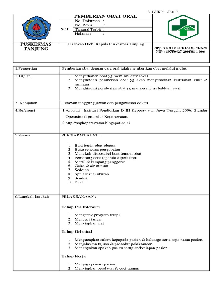 Sop Pemberian Obat Oral | PDF