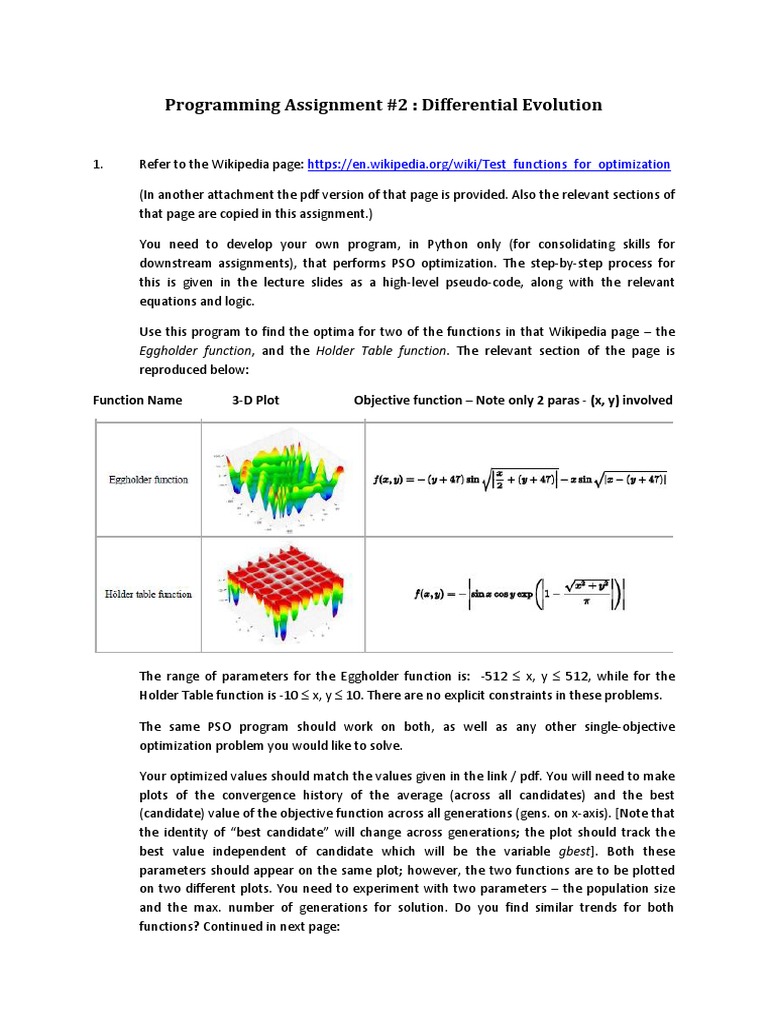 Programming Assignment 1 Particle Swarm Optimization Pdf Mathematical Optimization