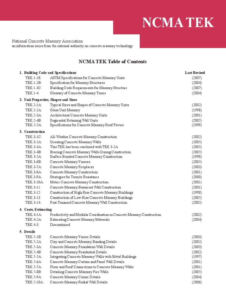 NCMA TEK Manual Parts 01-19 | PDF | Masonry | Brick