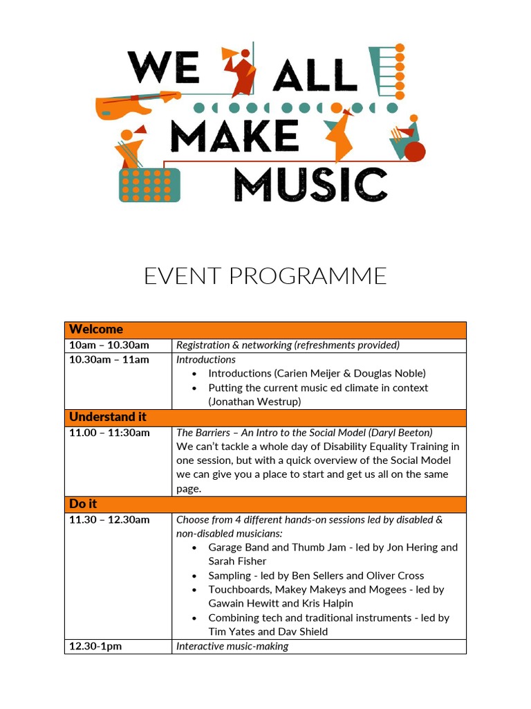We All Make Music Event Programme | PDF | Cognition | Further Education