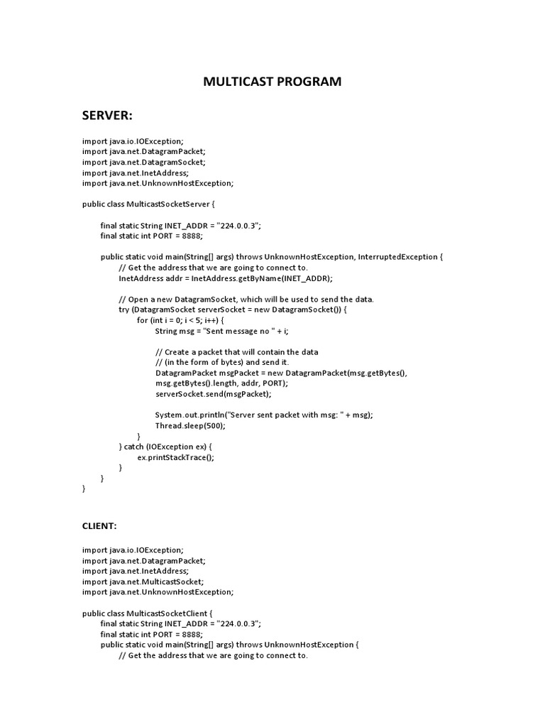 Multicast Program | PDF | Port (Computer Networking) | Network Socket