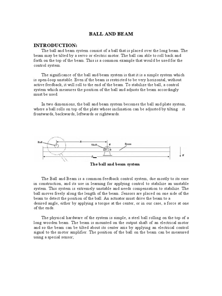 Ball and Beam Assignment | PDF | Control Theory | Gravity