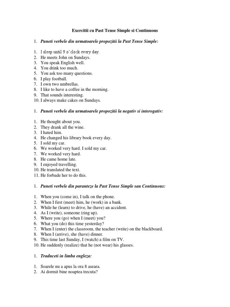 Exercitii Cu Past Tense Simple Si Continuous | PDF