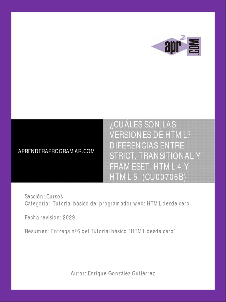 Cuales Son Las Versiones de HTML Strict PDF | PDF | HTML | Consorcio ...