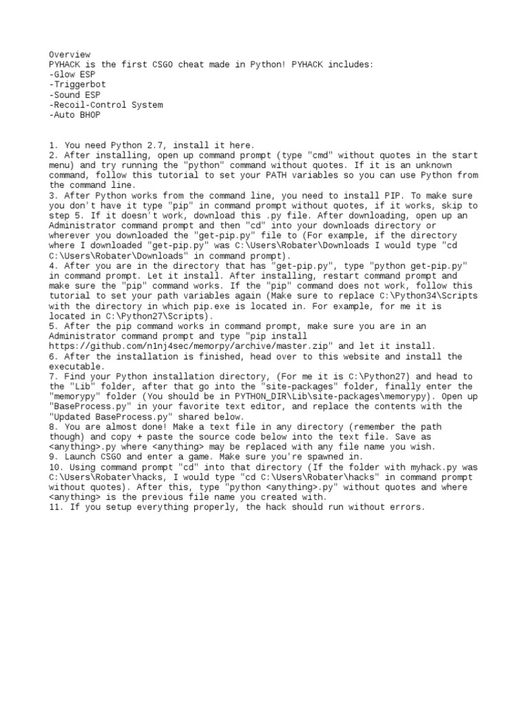 A Step By Step Guide To Setting Up And Running Pyhack A Python Based Csgo Cheat On Windows