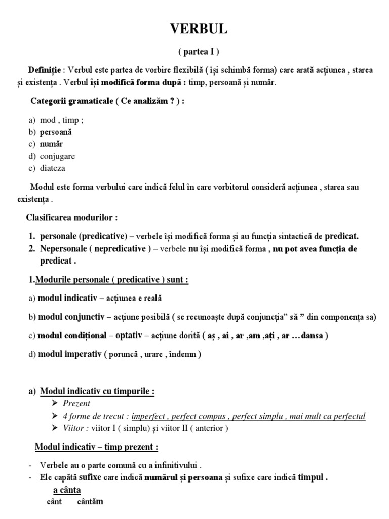 VERBUL - Clasa A V - A | PDF