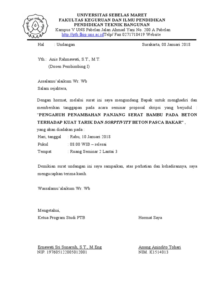 Undangan Seminar Proposal Skripsi | PDF