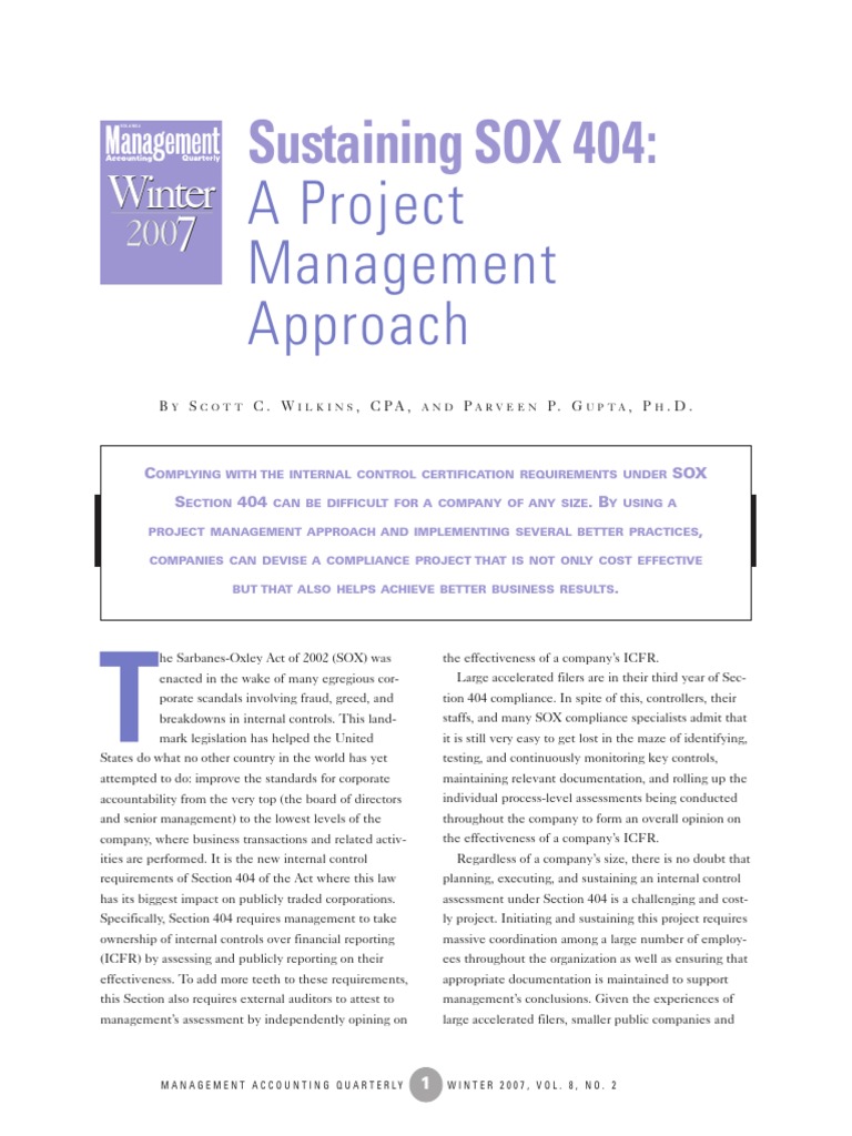A Project Management Approach: Sustaining SOX 404 | PDF | Internal ...