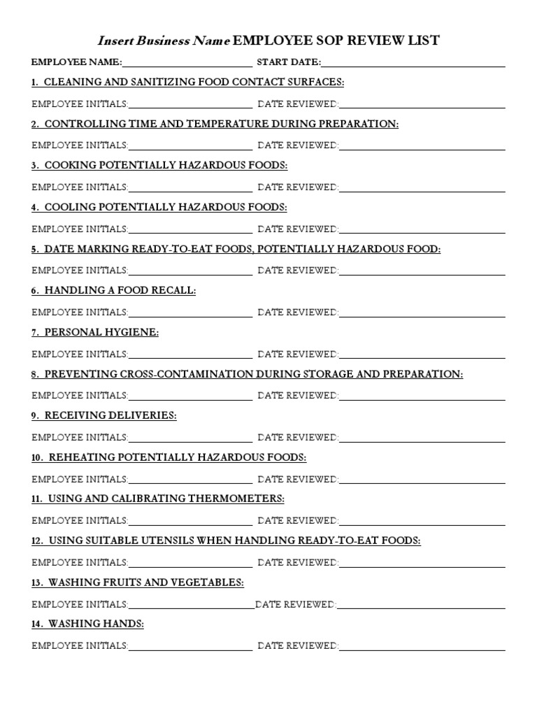 Employee SOP Review Checklist | PDF