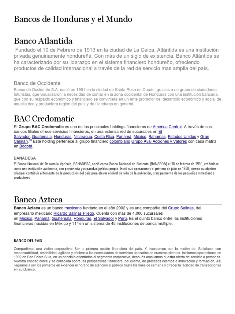 Bancos de Honduras y El Mundo | PDF | Cheque | Bancario